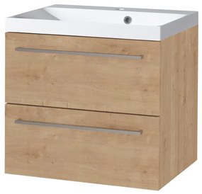 Mereo, Bino, koupelnová skříňka s umyvadlem z litého mramoru 61 cm, dub Arlington CN620M