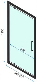 Rea Rapid Swing, 1-křídlé sprchové dveře 900x1950 mm, 6mm čiré sklo, zlatý matný profil, REA-K2502