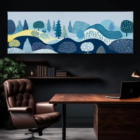 Obraz na plátně - Kopečky a stromy v modré seanci FeelHappy.cz Velikost obrazu: 240 x 80 cm