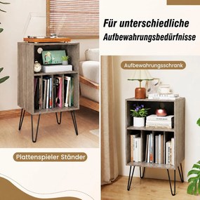 Costway Stojan na gramofon s nabíjecí stanicí Vinylová – šedá