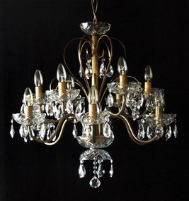 12 Arms plain crystal chandelier with cut crystal almonds ANTIK