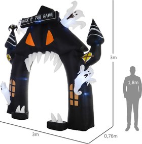 Outsunny Halloween nafukovací oblouk, Halloween dekorace, 300 cm velká Halloween dekorace s LED osvětlením, párty dekorace pro vnitřní a venkovní pro…