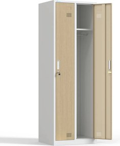Enprag Šatní skříň kovová dvouoddílová HDG-02-7047_W1 RAL 7047/imitace světlé dřevo