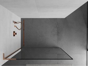 Mexen Kioto L, sprchová zástěna Walk-In 90 x 200 cm, 8mm čiré sklo černý vzor, ​​měděný matný profil, 800-090-103-65-70