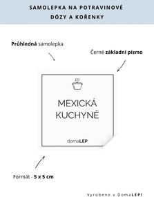 Samolepka na kořenky MEXICKÁ KUCHYNĚ průhledná  5 × 5 cm základní písmo