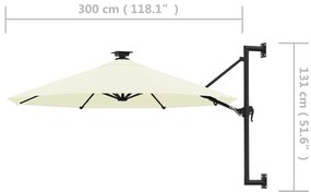 vidaXL Marketos Nástěnný zahradní slunečník s LED 300 cm pískový