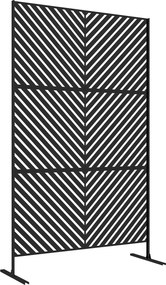 Zahradní paraván Outsunny s podstavcem, 122 x 198 cm s trojúhelníkovým vzorem, dělící zeď na balkon nebo terasu, ocel, černá