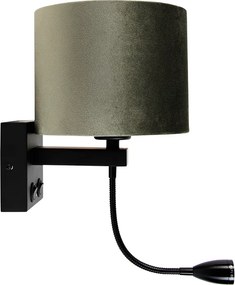 Nástěnná lampa černá s zeleným sametovým stínítkem 18 cm - Brescia