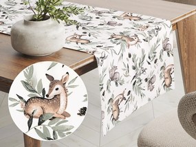 Biante Dětský bavlněný běhoun na stůl Sandra SA-455 Koloušci zajíčci a veverky na bílém 20x140 cm