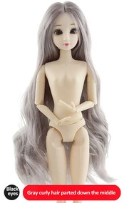 Kloubová panenka s dlouhými vlasy Varianta: černé oči + šedé vlasy