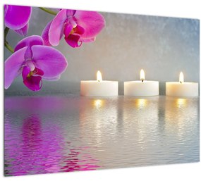 Skleněný obraz svíček na vodě (70x50 cm)