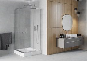 Mexen Rio, čtvercový sprchový kout 90 x 90 cm, 6mm čiré sklo, chromový profil + bílá sprchová vanička RIO, 860-090-090-01-00-4510