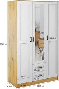 Skříň se zrcadlem 3d2s Rama dub artisan / bílá Kami