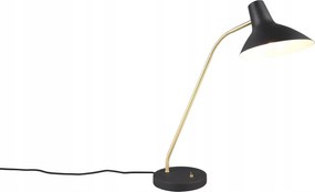 Minimalistická stolní lampa černá matná s mosazným ramenem E27 10W Trio