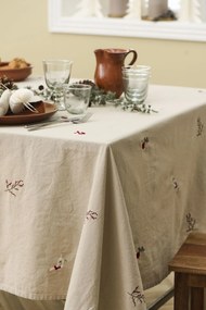 Ib Laursen Vyšívaný vánoční ubrus Christmas Patterns 150 x 150 cm, béžová barva, textil