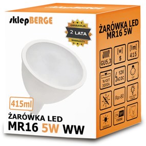 MILIO LED žárovka 12V - MR16 - 5W - 415 lm - teplá bílá