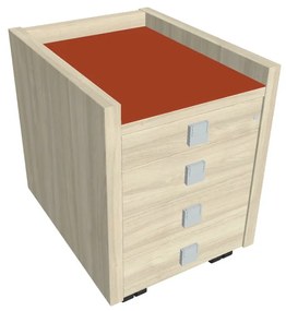 Mobilní kontejner Verno 47 x 60 cm se sklem, 4 zásuvky, akát / oranžová