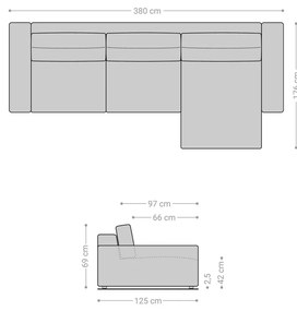DELIFE Rohová pohovka Lanzo XL 380x180 cm mikrovlákno šedá variabilní lenoška