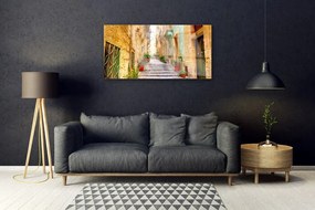 Obraz na skle Staré Město Cesta Domy 125x50 cm