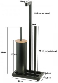 Erga Pap, držák toaletního papíru s WC kartáčem a zásobníkem, černá-hnědá, ERG-YKA-P.PAP-WC-BLK