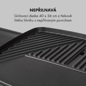 Klarstein Gatsby, elektrický gril, 2000 W, nepřilnavá grilovací plocha, boční stolky, černý