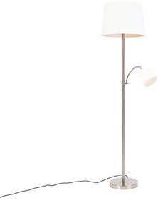 Chytrá stojací lampa ocelová s bílým stínidlem včetně WiFi A60 a E14 - Retro