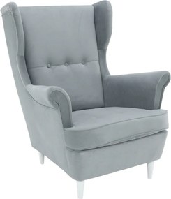 Relaxační křeslo ušák ROYAL - světle šedá látka Trinity / bílé nohy