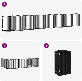 Zábrana pro psy s dvířky skládací 15 panelů černá 750 cm topol 3155602