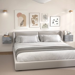 HOMCOM Sada 2 nástěnných nočních stolíků se 2 zásuvkami, noční stolky do ložnice, úsporné postranní stoly do obývacího pokoje, 40x29x30 cm, šedý ceme…