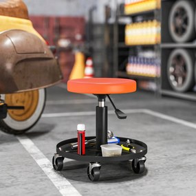 HOMCOM Pracovní stolička s kolečky, úložný prostor, nastavitelná výška 38-50 cm, otočná stolička s nosností do 135 kg, otočné sedadlo, pracovní houpa…