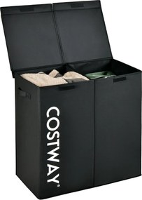 Costway 115 L 2 přihrádky koš na prádlo z netkané textilie s víkem a držadly