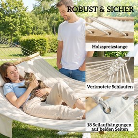 Houpací síť Outdoor 200x140 cm, dvouvrstvá houpací síť s kapsou na zásobník na hlavu, dřevěné tyče do 200 kg
