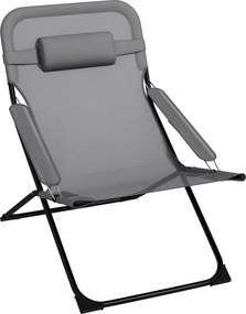 Zahradní křeslo Outsunny s polohováním do 4 úrovní a opěrkou hlavy a rukojeťmi, skládací kovové a polyesterové křeslo do 120 kg, 69x91x96 cm, černé a