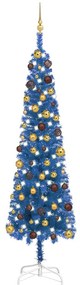 Úzký vánoční stromek s LED a sadou koulí modrý 240 cm,  3078038 HangarStore.cz