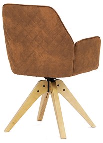 Židle jídelní s područkami, hnědá látka, nohy z jasanu, otočná P90°+ L 90° s vratným mechanismem - funkce reset