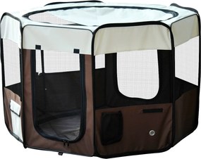 PawHut Skládací osmiúhelníkový výběh pro kočky a malé zvířata z oxfordské látky a oceli - rozměry Ø 117 x 76H cm - béžovo-hnědý