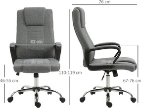 Vinsetto HOMCOM Manažerská ergonomická kancelářská židle s látkovým potahem, výškově nastavitelná, tmavě šedá