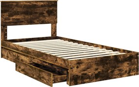Postel s úložným prostorem se zásuvkou Kouřový dub 100 x 200 cm 3410830