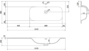 Mexen Vela, umyvadlo na zapuštění 121 x 46,5 cm, pravé, černá matná, 25231271P