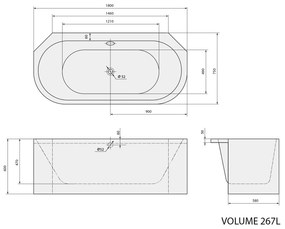 Polysan Viva A Monolith asymetrická vana rohová 180 x 75 cm akrylát bílá 89139MA