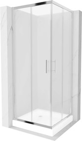 Mexen Rio, čtvercový sprchový kout s posuvnými dveřmi 80 x 80 cm, 5mm sklo námraza, chromový profil + bílá vysoká sprchová vanička Rio, 860-080-080-01-30-4510