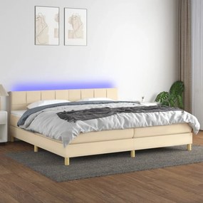 Box spring postel s matrací a LED krémová 200x200 cm textil 3133746