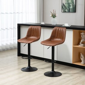 HOMCOM Sada 2 barových židlí Výškově nastavitelná pultová stolička imitace kůže Bistro stolička s kroužkem na nohy ocelová hnědá do kuchyně a baru | …
