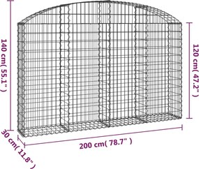 Klenutý gabionový koš 200 x 30 x 120/140 cm pozinkované železo 153466