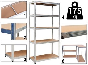 Regál 180x90x30 cm stříbrný