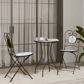 Mozaikový bistro set modrý a bílý železo a keramika