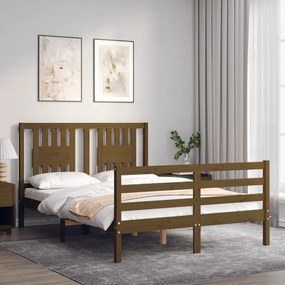 Rám postele s čelem medově hnědý 140 x 200 cm masivní dřevo,  3194574