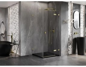 Mexen Lunar T, výklopný sprchový kout pravý 110 x 110 cm, 8mm čiré sklo, zlatý kartáčovaný - 834T-110-110-55-00-P