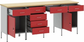 Pracovní skříň se zásuvkou 4 ks Červená Inženýrské dřevo a ocel 3321383