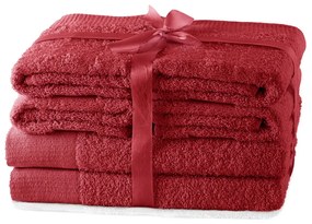 AmeliaHome - Sada bavlněných ručníků Červené Hladké AMARI